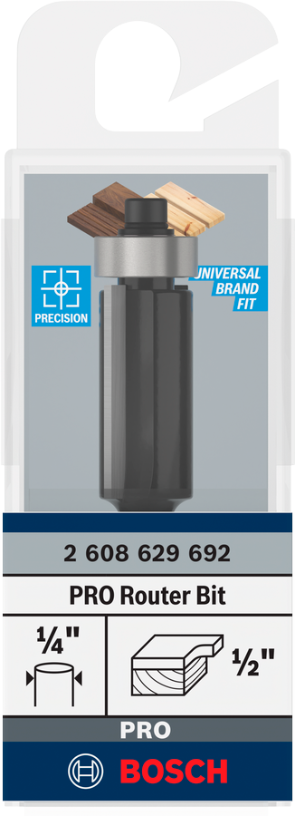 Bosch PRO Router Bit Bottom Bearing Flush Trim, Ø 1/2″ x L 1″, Shank 1 ...
